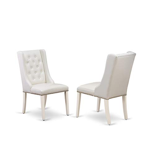 East West Furniture HLFO5-LWH-44 5 Piece Dining Table Set for 4 Includes a Round Kitchen Table with Pedestal and 4 Light Grey Faux Leather Parson Dining Chairs, 42x42 Inch, Linen White