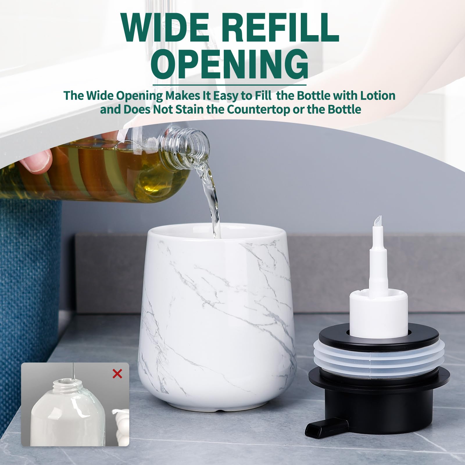 Bosilunlife Ceramic Foaming Soap Dispenser - 12 oz Marble Foam Hand Soap Dispenser Bathroom Countertop Soap Dispensers Kitchen Dish Soap Pump Dispenser Liquid Soap Dispenser for Bathroom