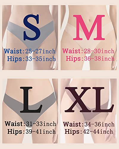 chelectnis Seamless Underwear Cheeky Bikini Panties for Women Nude Underwear No show Stretch Ice Silk Briefs 5 Pack S-XL