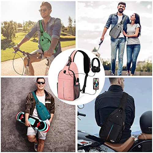 Lumesner Sling Bag Crossbody Sling Backpack with USB Charging Port,Water Resistant Shoulder Bag for Men Women,Lightweight One Strap Backpack Chest bag for Hiking,Cycling,Biking