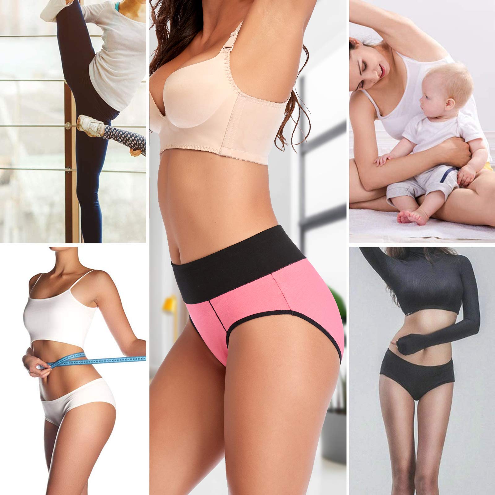 Eiggam Underwear for Women, Women's High Waist Cotton Underwear Soft Breathable Panties Stretch Briefs,Tummy Control Underwear, X-Large, 6-Pack