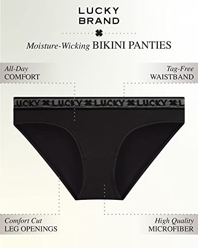 Lucky Brand Women's Underwear - 10 Pack Microfiber Bikini Panties (S-XL), Size X-Large, Gardenia/Naturale/Sphinx/Silver Sconce/Black