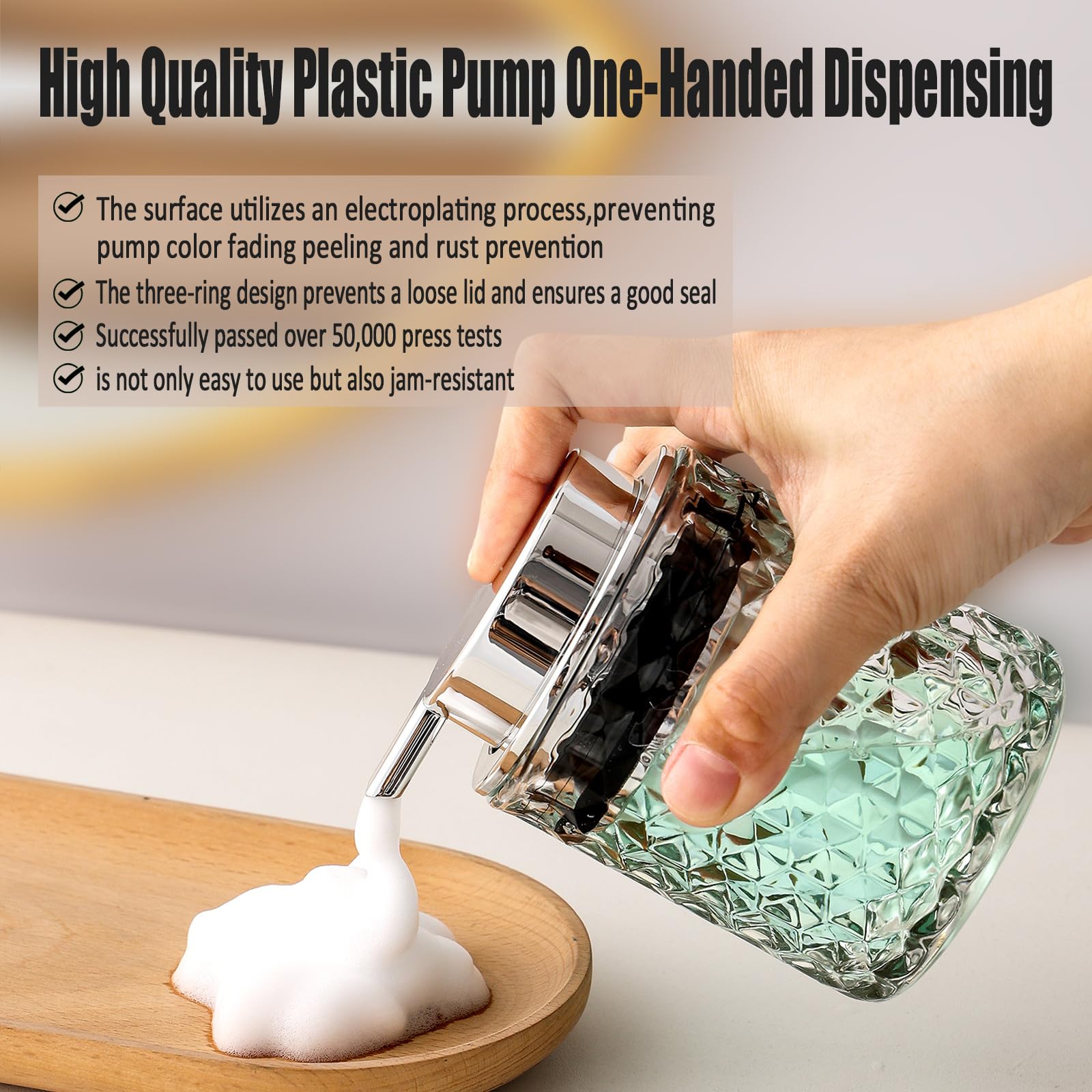 MALACHI Foaming Hand Soap Dispenser, Bathroom Soap Dispenser or Lotion Dispenser for Kitchen,Refillable Clear Glass Soap Dispenser with Large Pump (Clear-Foaming)