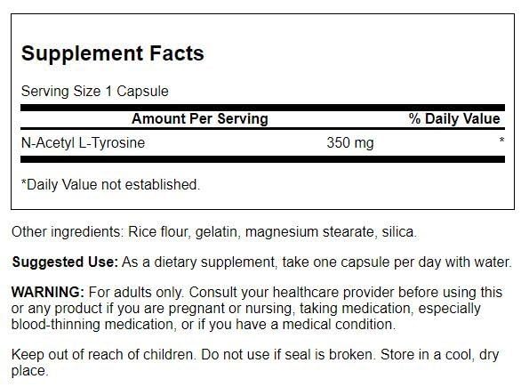 Swanson Amino Acid N-Acetyl L-Tyrosine 350 Milligrams 60 Capsules