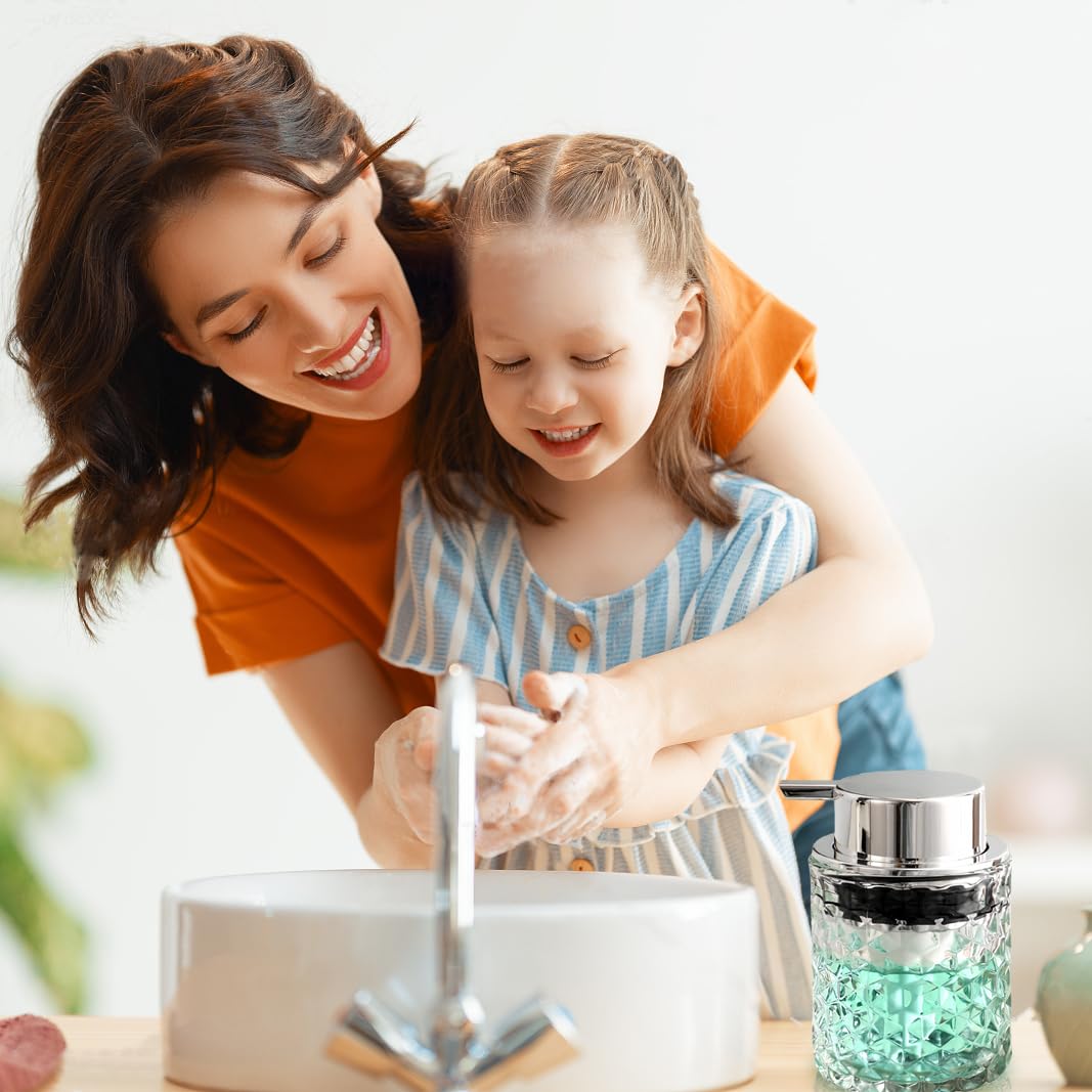 MALACHI Foaming Hand Soap Dispenser, Bathroom Soap Dispenser or Lotion Dispenser for Kitchen,Refillable Clear Glass Soap Dispenser with Large Pump (Clear-Foaming)