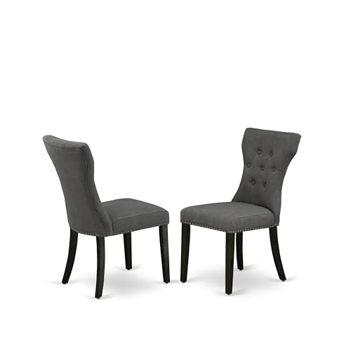 East West Furniture DMGA5-ABK-50 5 Piece Dining Room Table Set Includes a Round Dining Table with Dropleaf and 4 Dark Gotham Linen Fabric Upholstered Parson Chairs, 42x42 Inch, Wirebrushed Black