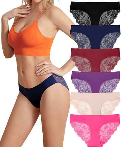 Kingfung 3-6 Pack Women's Invisible Seamless Bikini Underwear Half Back Coverage Panties (6Pack-C S)