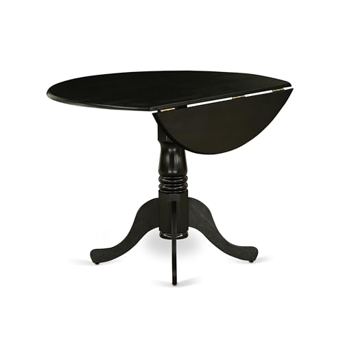 East West Furniture DMGA5-ABK-50 5 Piece Dining Room Table Set Includes a Round Dining Table with Dropleaf and 4 Dark Gotham Linen Fabric Upholstered Parson Chairs, 42x42 Inch, Wirebrushed Black