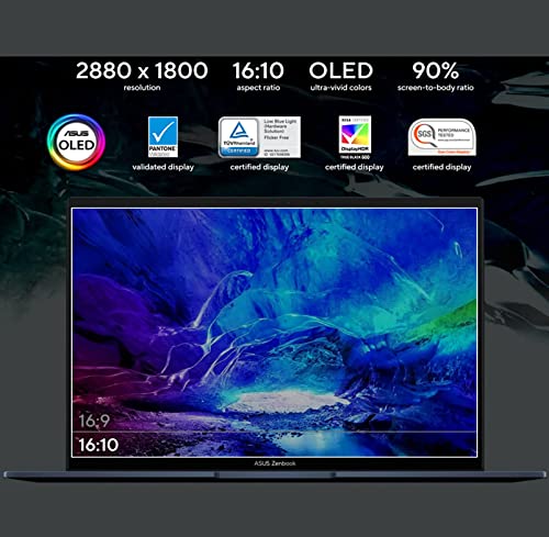 ASUS Zenbook 14" 2.8K OLED Laptop 12 Cores 12th Gen Intel Evo i5-1240P 600 nits 90Hz 100% DCI-P3, 18 hrs Battery Life, Thunderbolt 4, WiFi 6E w/HDMI Cable(8GB RAM | 256GB PCIe SSD)