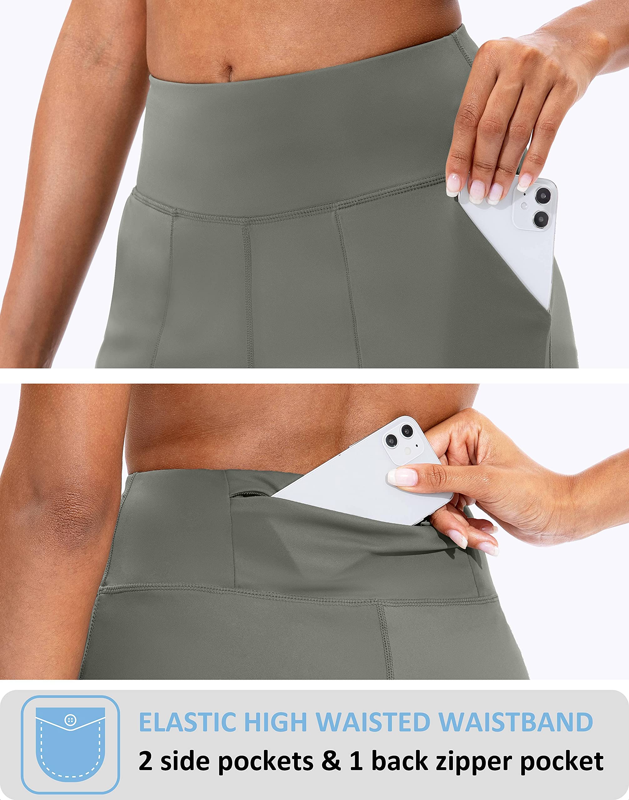 SANTINY Bermuda Shorts for Women with Zipper Pocket Womens High Waisted Long Shorts for Running Workout Athletic(Grey Sage_XL)