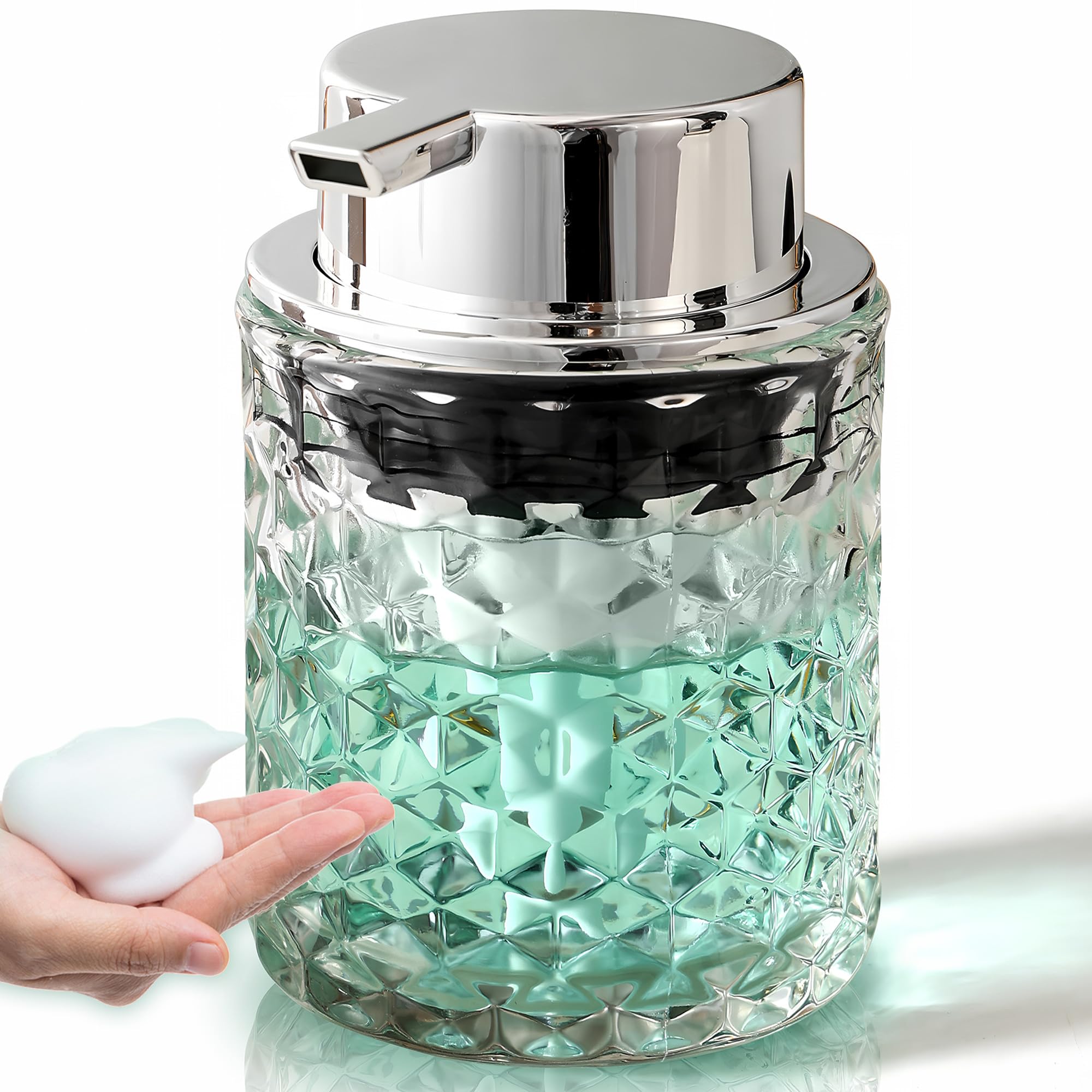 MALACHI Foaming Hand Soap Dispenser， Bathroom Soap Dispenser or Lotion Dispenser for Kitchen,Refillable Clear Glass Soap Dispenser with Large Pump (Clear-Foaming)
