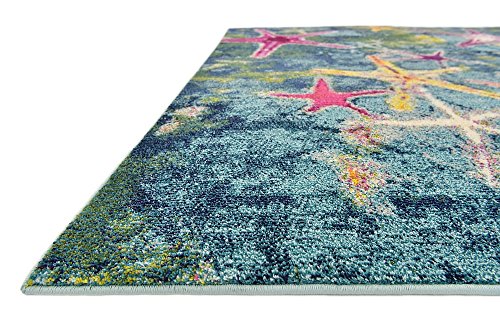 Unique Loom Positano Collection Coastal Modern Bright Colors Starfish Navy Blue Area Rug (8' x 10')