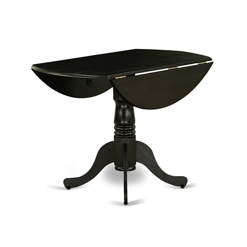 East West Furniture DMGA5-ABK-50 5 Piece Dining Room Table Set Includes a Round Dining Table with Dropleaf and 4 Dark Gotham Linen Fabric Upholstered Parson Chairs, 42x42 Inch, Wirebrushed Black