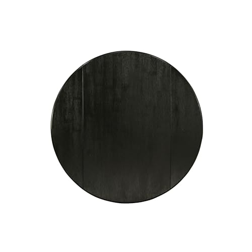 East West Furniture DMGA5-ABK-50 5 Piece Dining Room Table Set Includes a Round Dining Table with Dropleaf and 4 Dark Gotham Linen Fabric Upholstered Parson Chairs, 42x42 Inch, Wirebrushed Black