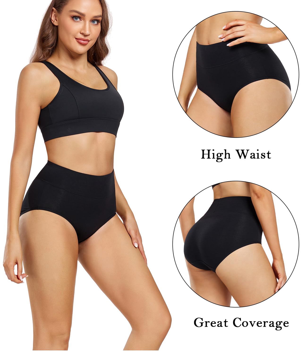 wirarpa Women's Cotton Postpartum Underwear High Waisted Ladies Panties Full Coverage Briefs 4 Pack Assorted Medium
