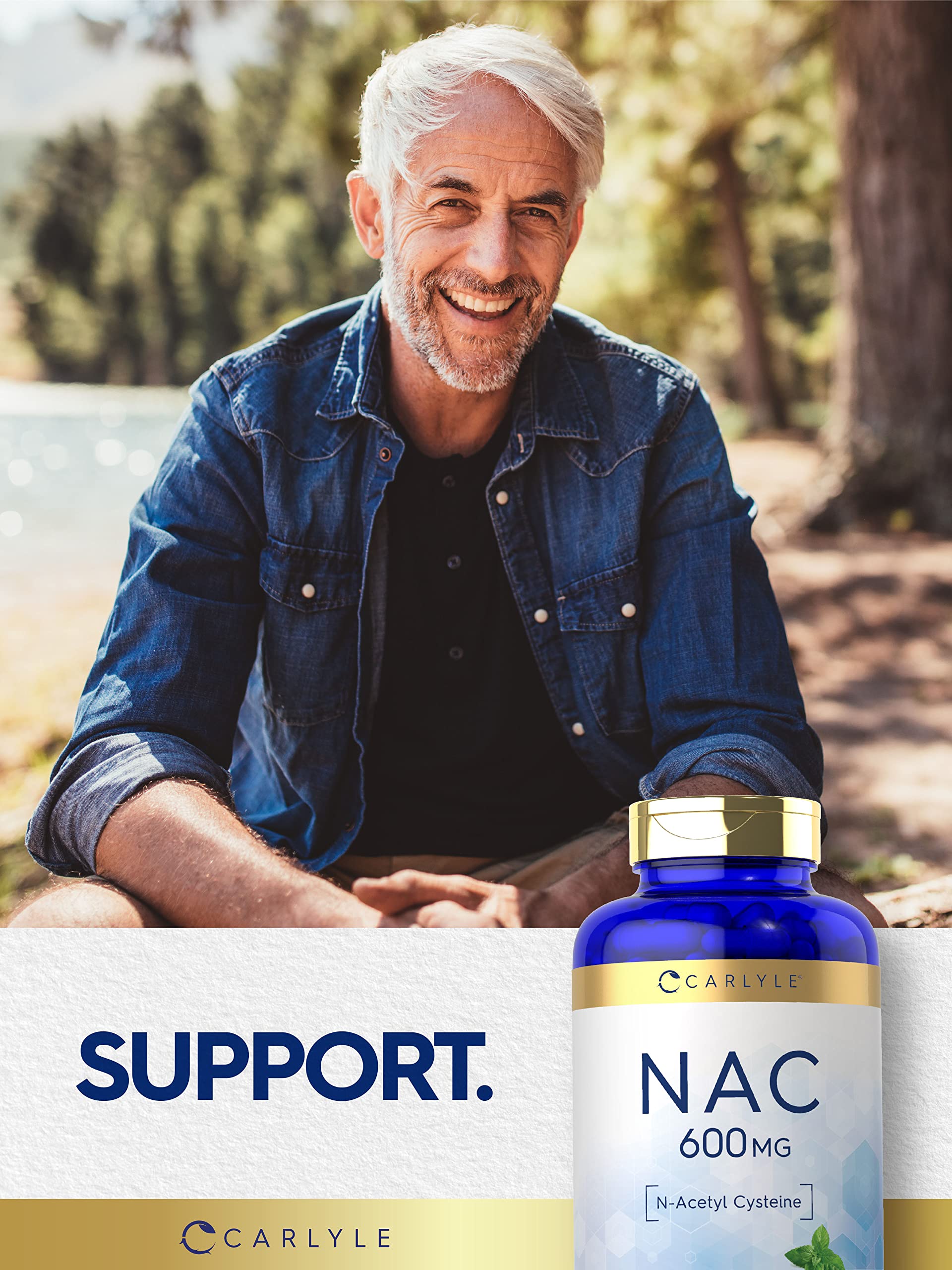 Carlyle NAC N-Acetyl Cysteine 600mg | 180 Capsules | with Peppermint | Free Form Supplement | Non-GMO, Gluten Free