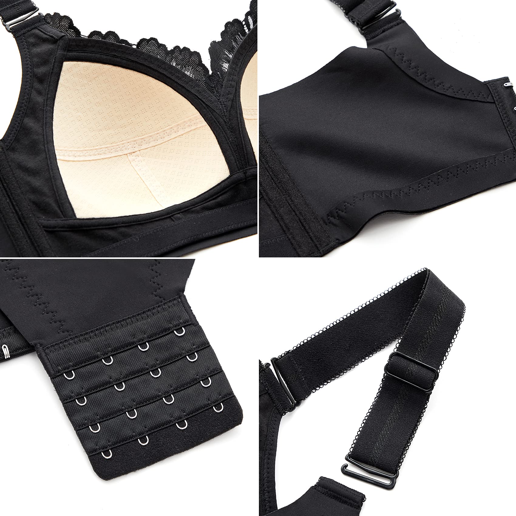Wirefree Comfort Minimizer no Wire Wireless Full Coverage Plus Size Cute Comfy Minimizing Wide Strap Lifting Bra Push up Bras for Women dd Black 40C 40 C