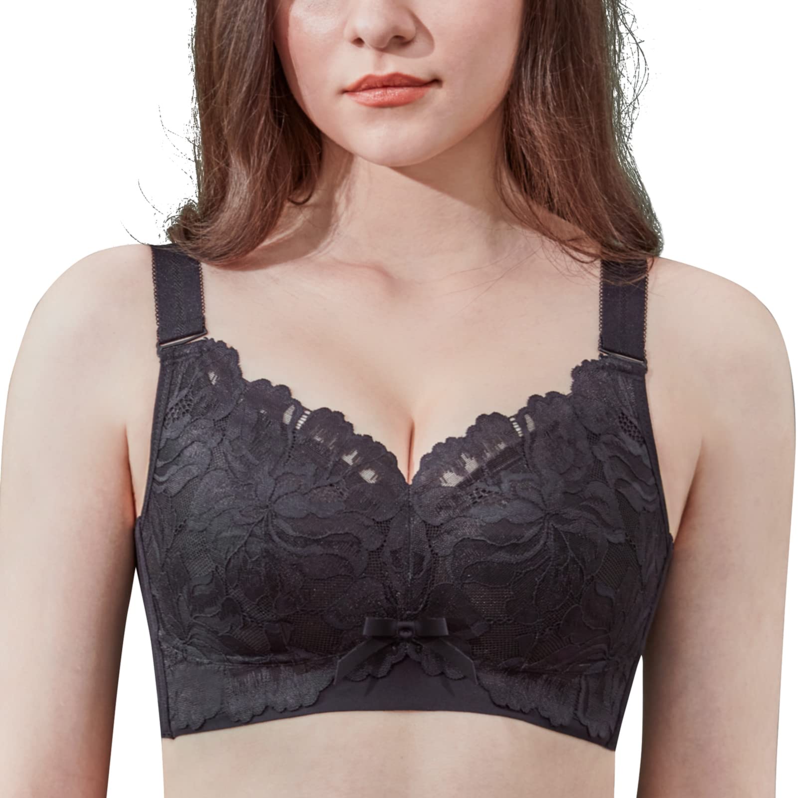 Wirefree Comfort Minimizer no Wire Wireless Full Coverage Plus Size Cute Comfy Minimizing Wide Strap Lifting Bra Push up Bras for Women dd Black 40C 40 C