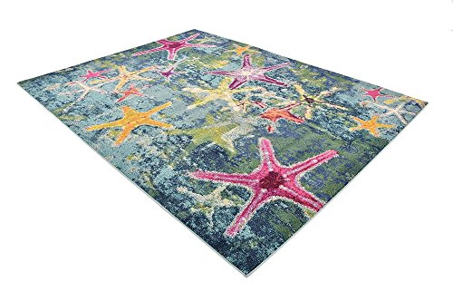 Unique Loom Positano Collection Coastal Modern Bright Colors Starfish Navy Blue Area Rug (8' x 10')