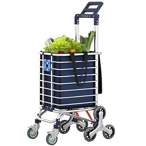 Shopping Cart with Wheels, Grocery Cart Foldable, with Waterproof Removable Bag, for Shopping,Laundry, Camping. (Color : Blue, Size : A)