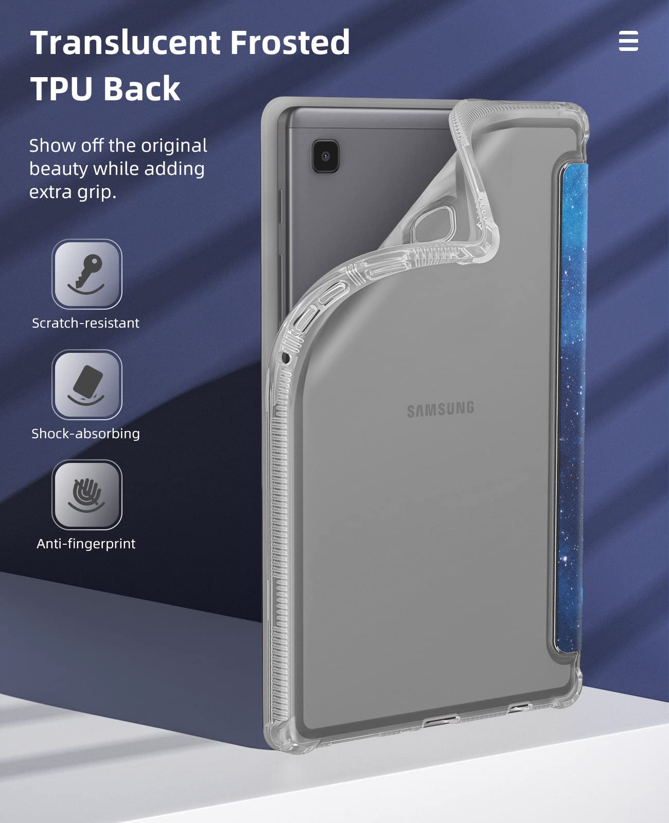 MoKo Case Fits Samsung Galaxy Tab A7 Lite 8.7 Inch SM-T225/T220/T227, Slim Lightweight Smart Case Trifold Stand Case with Soft TPU Translucent Frosted Back Shell for Galaxy Tab A7 Lite - Blue Sky Star