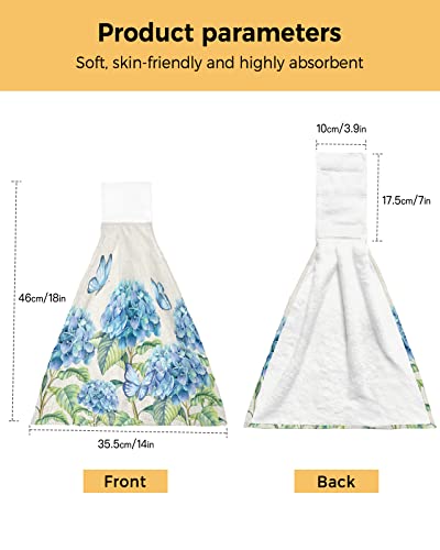 Big buy store Hanging Kitchen Towels Summer Hydrangea Flower Bathroom Hand Towels with Hanging Loop Butterfly Blue Floral Soft Absorbent Drying Dish Tie Towels for Kitchen Toilet Tabletop Home Decor