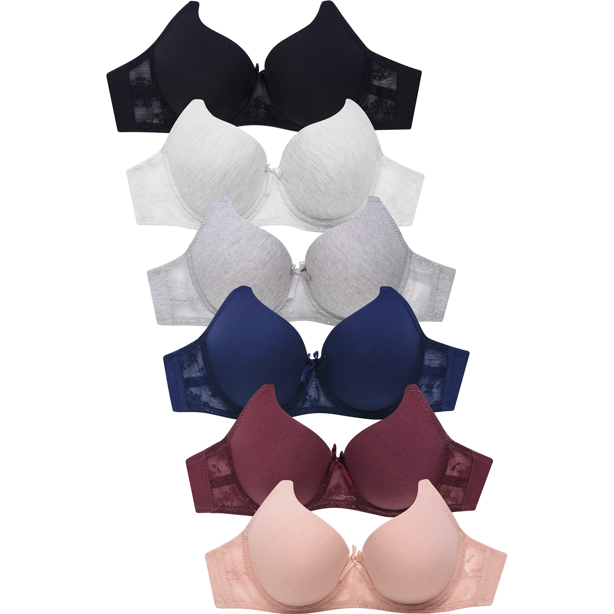 Women's Basic Plain Bras, Pack of 6 - (Ellen, 40C)