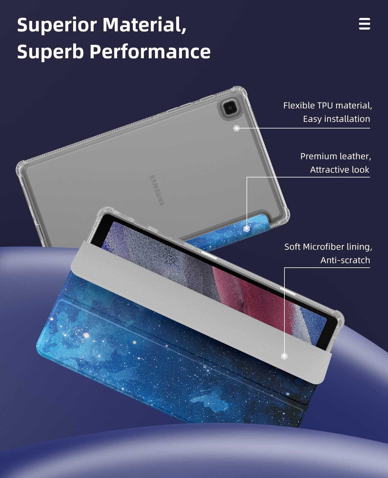 MoKo Case Fits Samsung Galaxy Tab A7 Lite 8.7 Inch SM-T225/T220/T227, Slim Lightweight Smart Case Trifold Stand Case with Soft TPU Translucent Frosted Back Shell for Galaxy Tab A7 Lite - Blue Sky Star