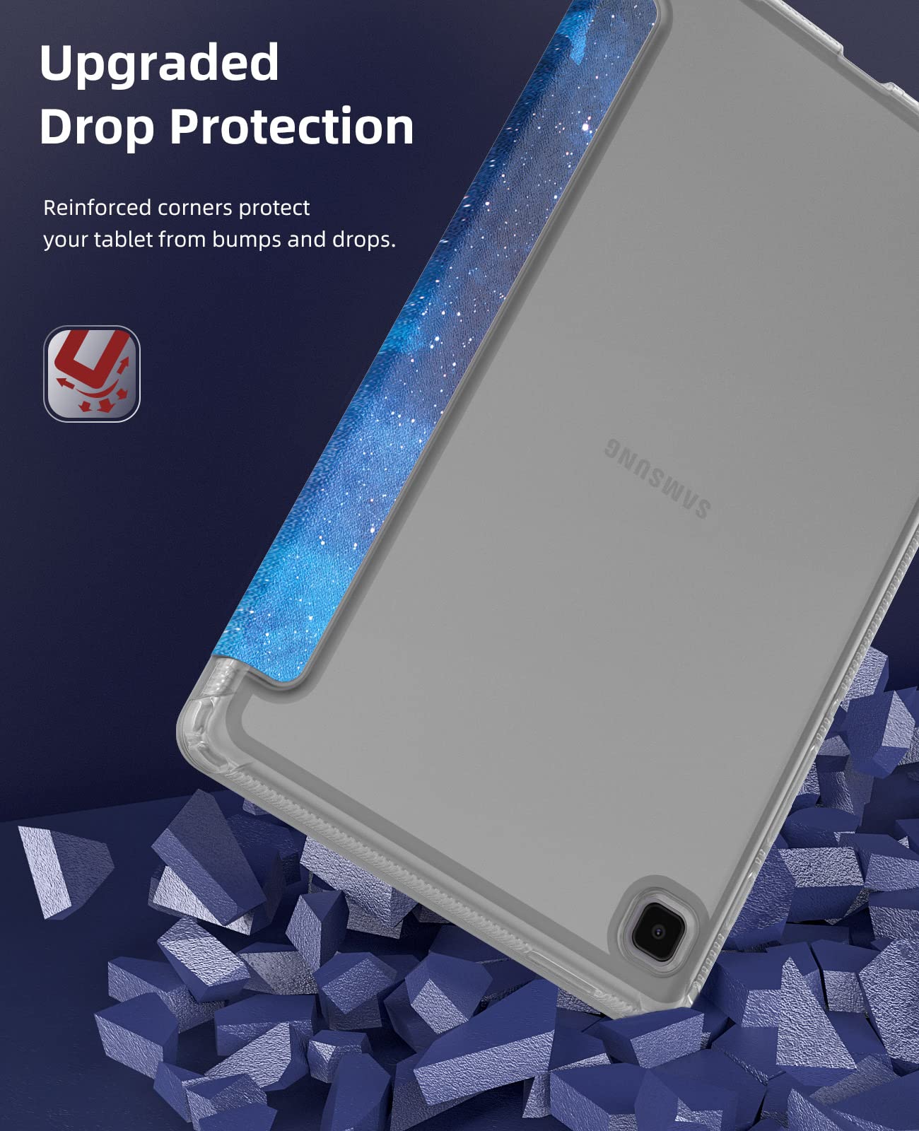 MoKo Case Fits Samsung Galaxy Tab A7 Lite 8.7 Inch SM-T225/T220/T227, Slim Lightweight Smart Case Trifold Stand Case with Soft TPU Translucent Frosted Back Shell for Galaxy Tab A7 Lite - Blue Sky Star
