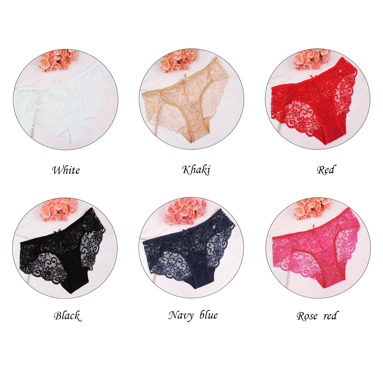 Sunm Boutique 6 Pack Womens Underwear Invisible Seamless Bikini Lace Underwear Half Back Coverage Panties X-Large