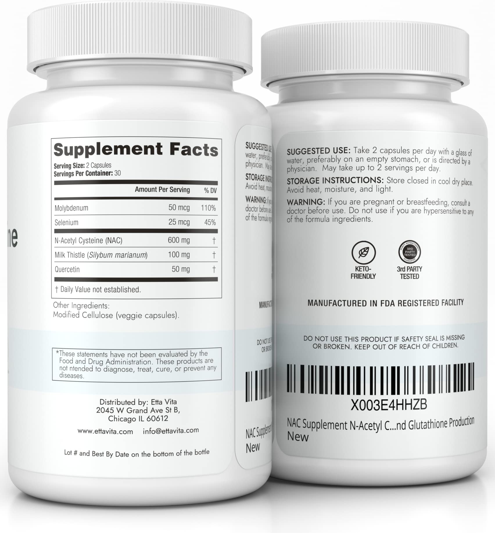 Vegan Liver Detox & Cleanse - NAC Supplement N-Acetyl Cysteine 600mg with Quercetin, Milk Thistle, Molybdenum & Selenium, N-Acetyl-Cysteine Capsules for Immune Support, Respiratory & Brain Health