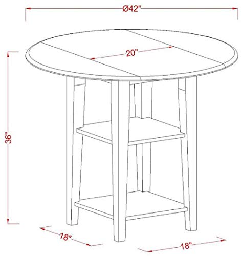 East West Furniture SUGR5H-BMK-W 5 Piece Counter Height Dining Table Set Includes a Round Kitchen Table with Dropleaf & Shelves and 4 Dining Room Chairs, 42x42 Inch, Buttermilk & Cherry