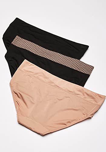 Warner's Women's Blissful Benefits No Muffin 3 Pack Hipster Panties, Black lace dot/Almond/Black, L
