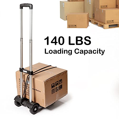 Folding Luggage Cart Portable Dolly Collapsible Hand Truck Lightweight Hand Cart Compact Utility Cart with Heavy Duty 4 Wheels Solid Construction Adjustable Handle for Moving, Travel and Shopping Use