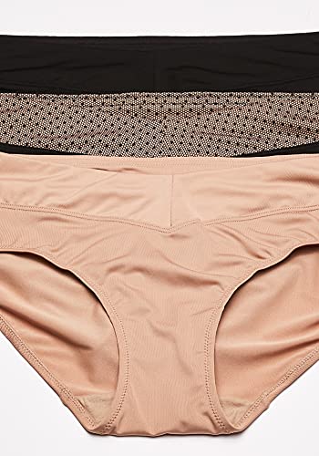 Warner's Women's Blissful Benefits No Muffin 3 Pack Hipster Panties, Black lace dot/Almond/Black, L