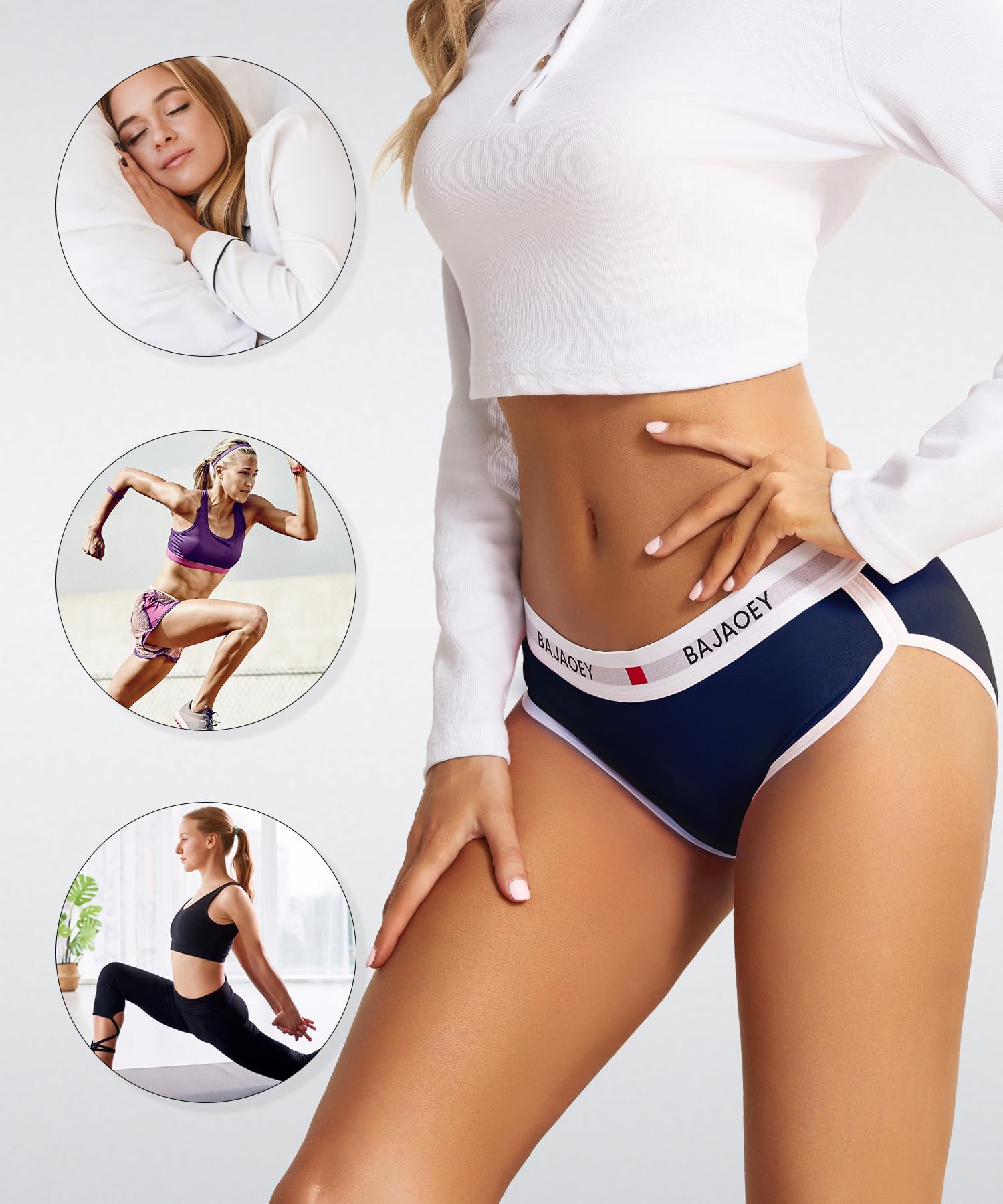 BAJAOEY Women's Cotton Underwear Womens Cheeky Panties for Women Soft Comfy Ladies Bikini Hispter 5 Pack S-XL