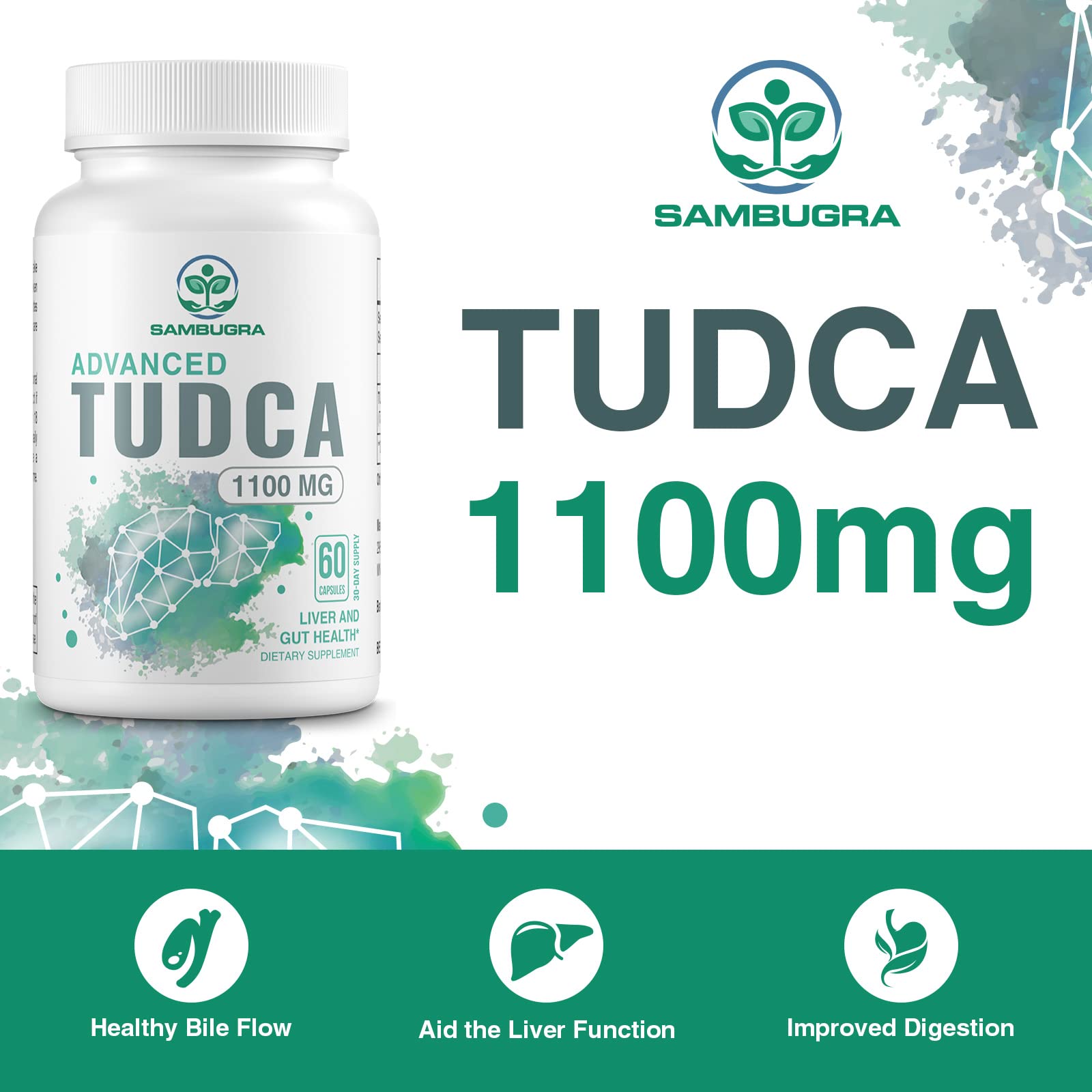 TUDCA 1100mg for Liver Cleanse Detox and Repair, 3rd Party Tested Advanced TUDCA Supplements, Ultra Strength Bile Salt TUDCA Liver Supplement, 180 Capsules (Pack of 3)
