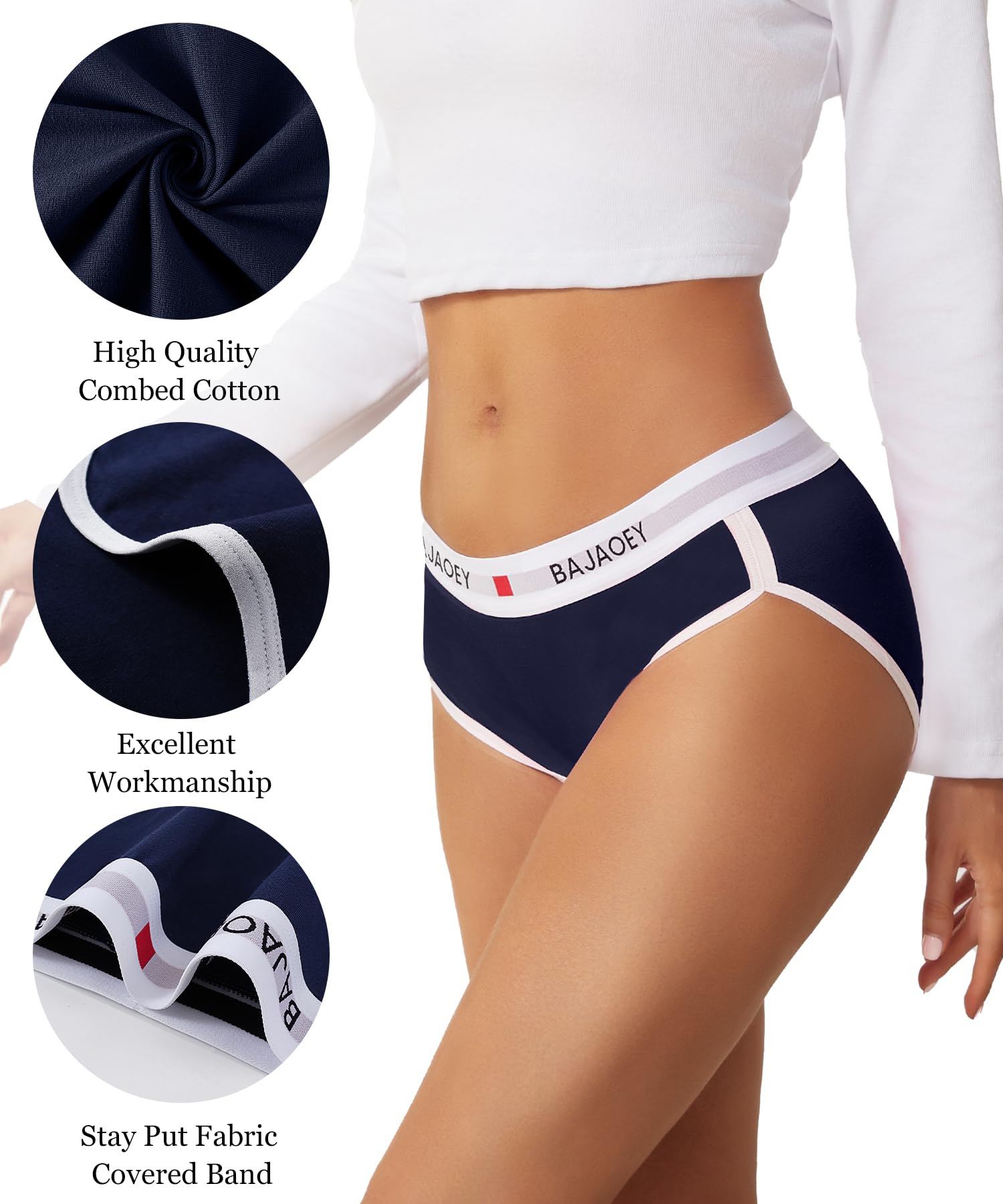 BAJAOEY Women's Cotton Underwear Womens Cheeky Panties for Women Soft Comfy Ladies Bikini Hispter 5 Pack S-XL