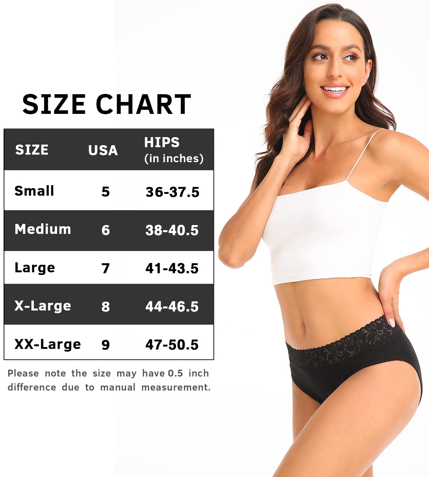 RHYFF Womens Underwear Cotton Lace Panties Soft Bikini Panty Comfortable Hipster Stretch Full Ladies Briefs 5 Pack S-XL(R3020-Dark-L)