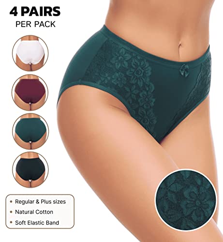 EVERYWOMANKNOW Cotton underpants for women - Ladies panties - No show - Pack of 4 Cotton Panties M