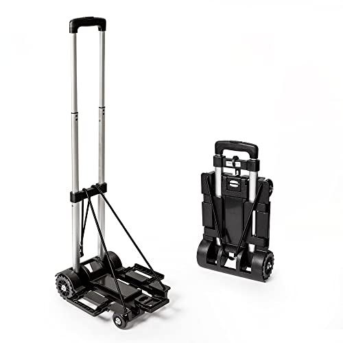 Folding Luggage Cart Portable Dolly Collapsible Hand Truck Lightweight Hand Cart Compact Utility Cart with Heavy Duty 4 Wheels Solid Construction Adjustable Handle for Moving, Travel and Shopping Use