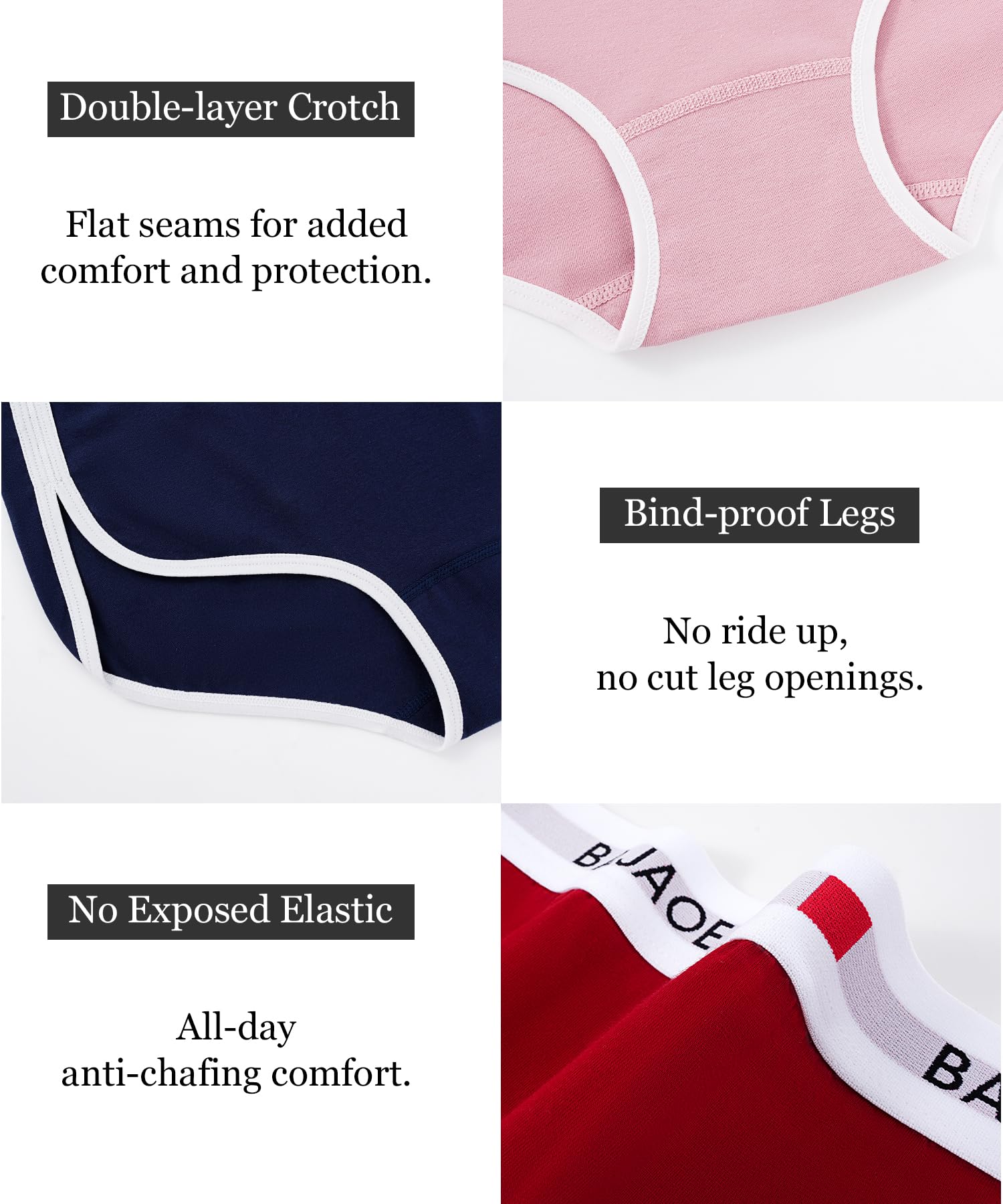 BAJAOEY Women's Cotton Underwear Womens Cheeky Panties for Women Soft Comfy Ladies Bikini Hispter 5 Pack S-XL