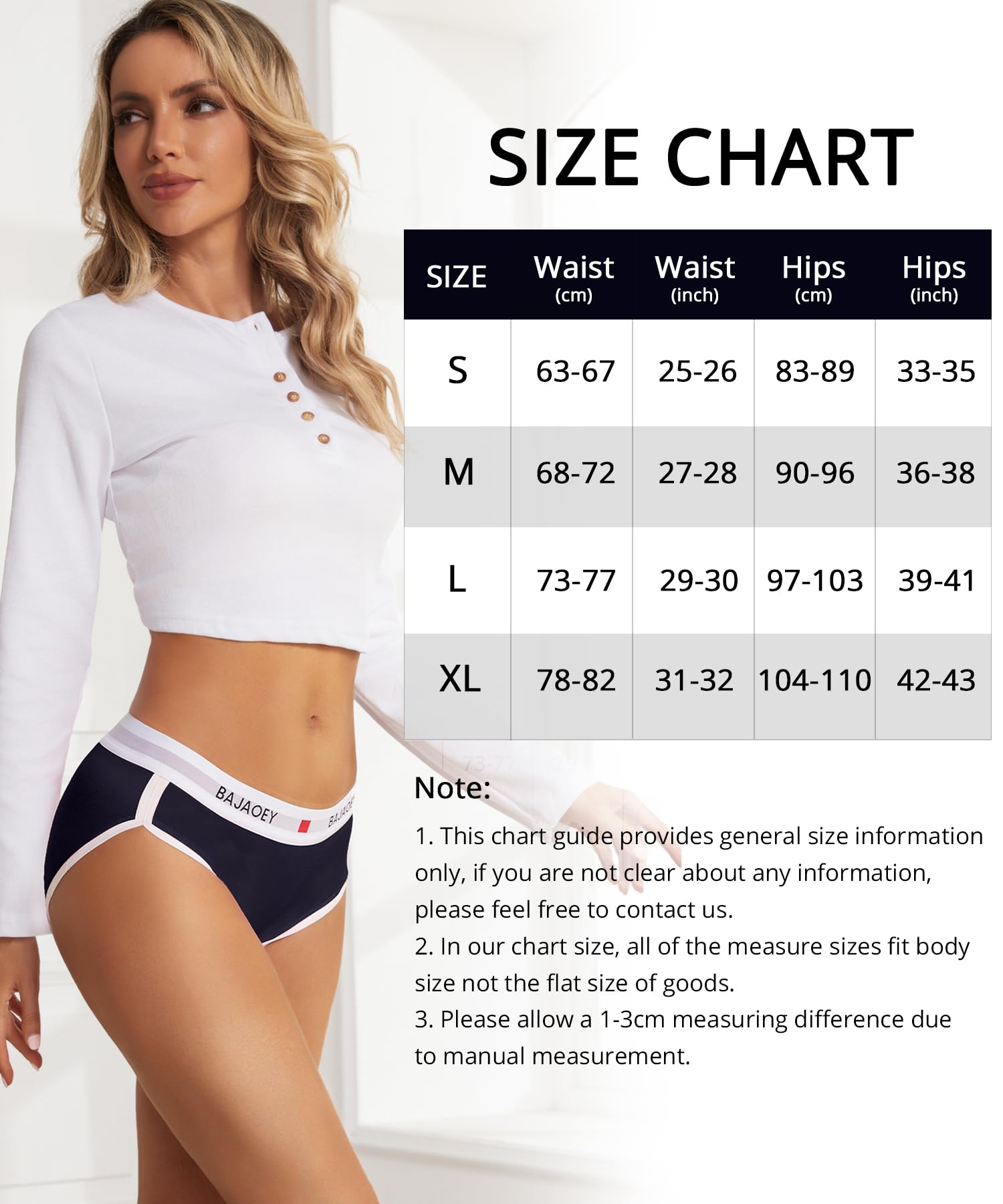 BAJAOEY Women's Cotton Underwear Womens Cheeky Panties for Women Soft Comfy Ladies Bikini Hispter 5 Pack S-XL