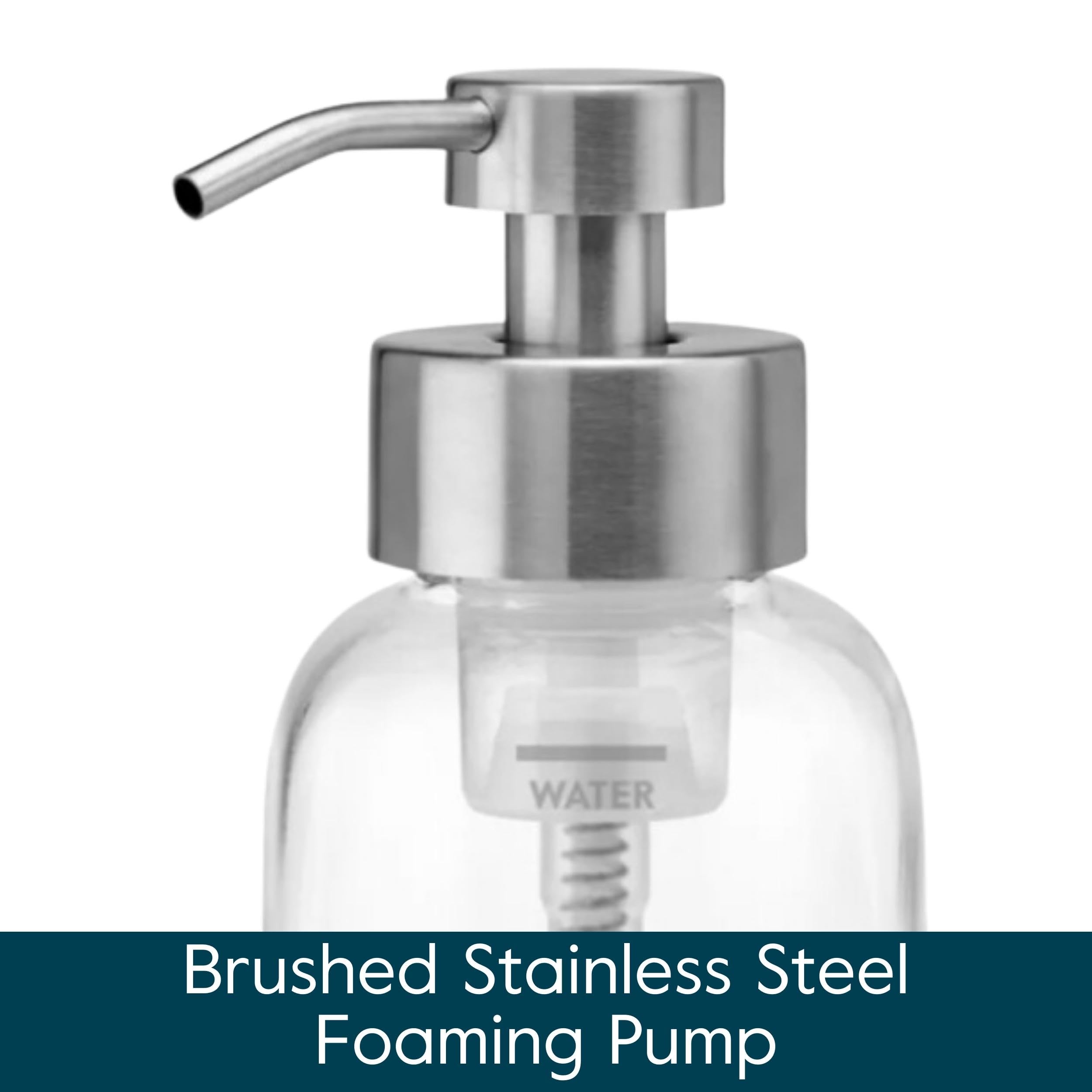 Grove Co. Foaming Soap Dispenser, 2 x Refillable Glass Bottles with Stainless Steel Pump, Reusable Liquid Hand Soap Set for Kitchen or Bathroom, Square Base, Reduce Plastic Waste