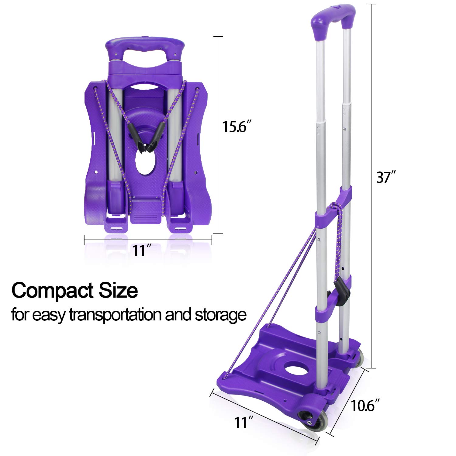 Sutekus Folding Hand Truck and Dolly 110-lbs Lightweight Portable Luggage Cart for School Travel Office Moving (Purple)