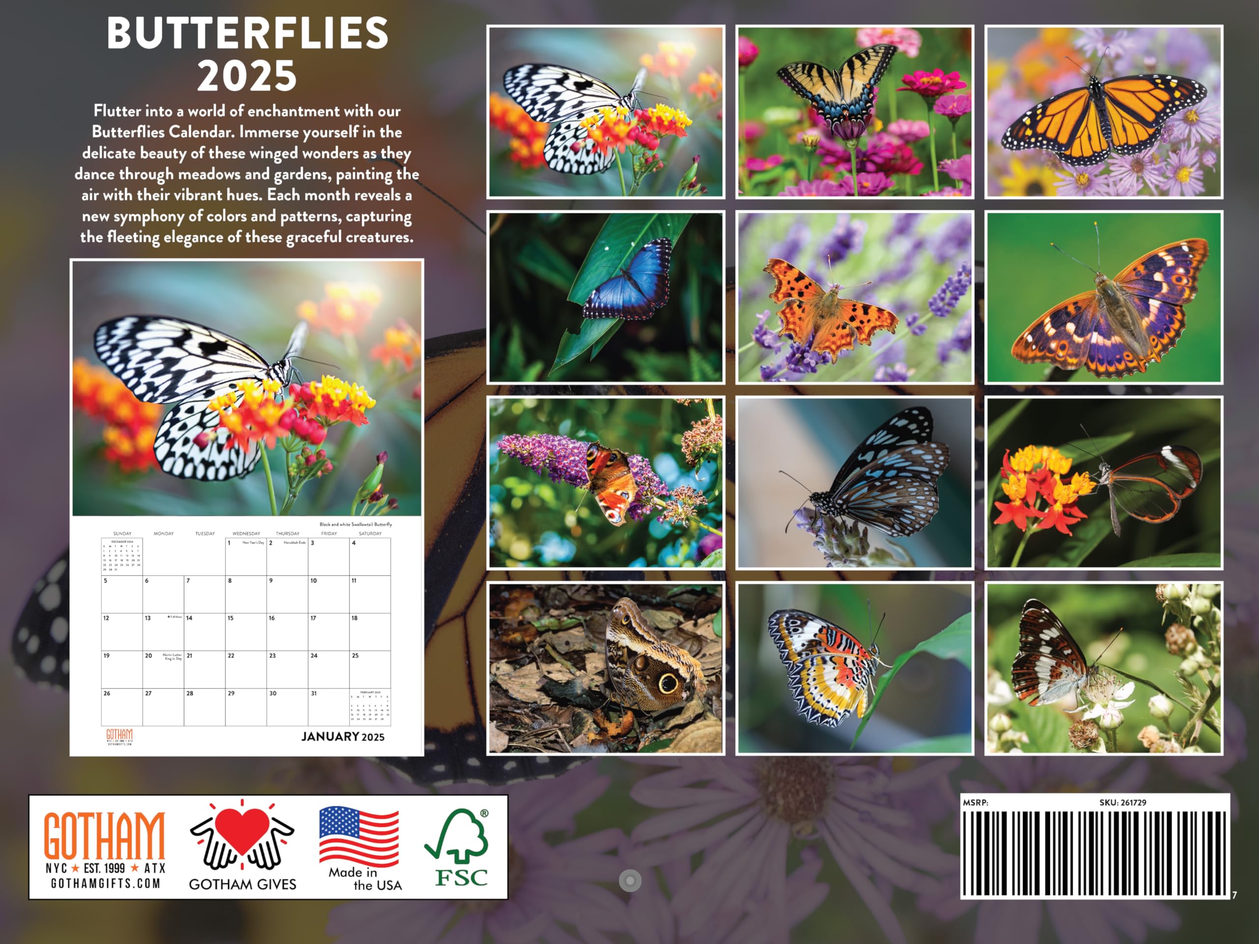 Butterfly Calendar 2025 Monthly Wall Calender 12 Month | American Made In The USA