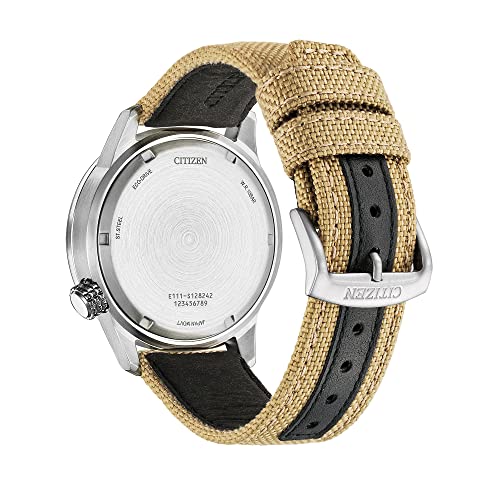 Citizen Men's Eco-Drive Weekender Avion Field Watch in Stainless Steel with Khaki Nylon Strap, Black Dial (Model: BM7550-01E)