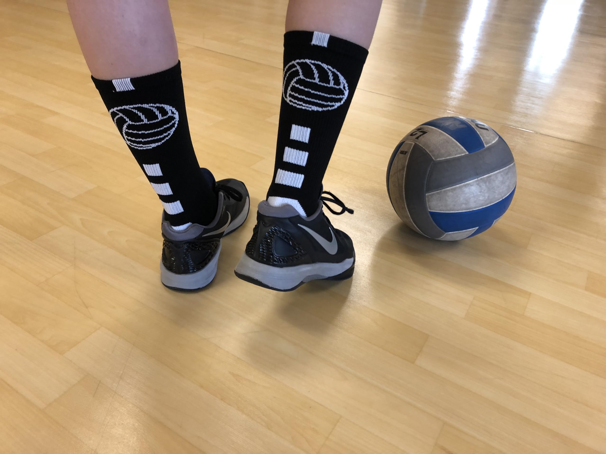 MadSportsStuff Volleyball Logo Crew Socks (Black/Neon Pink, Small)