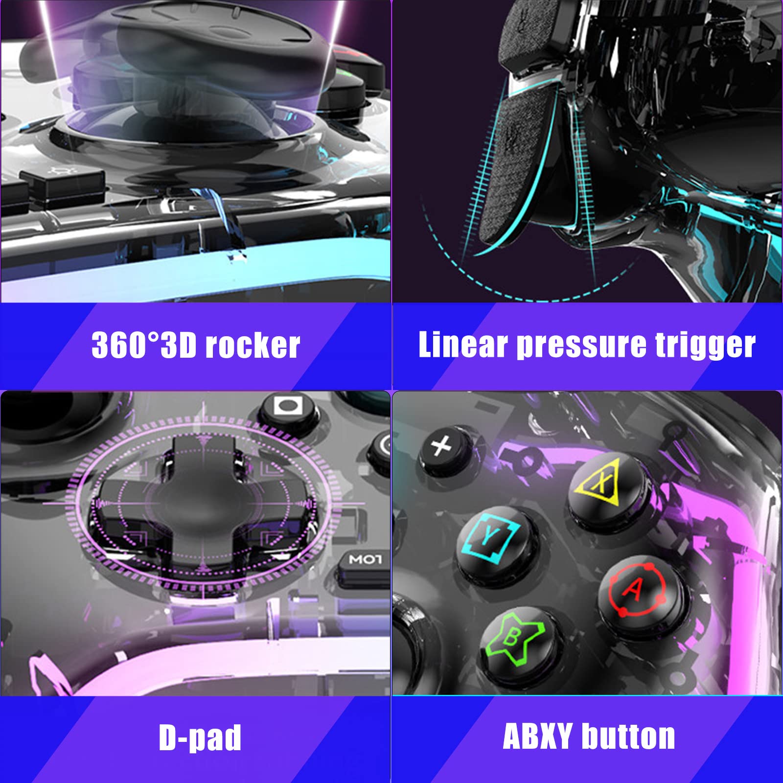 Megadream Wireless Game Controller Transparent Gamepad for iOS Android PC NS Switch PS5 PS4 PS3 Steam Deck: Works with iPhone 14/13/12/11/X, iPad, Samsung, Apex Legends, Call of Duty - Programmable/Turbo/LED Light - Black