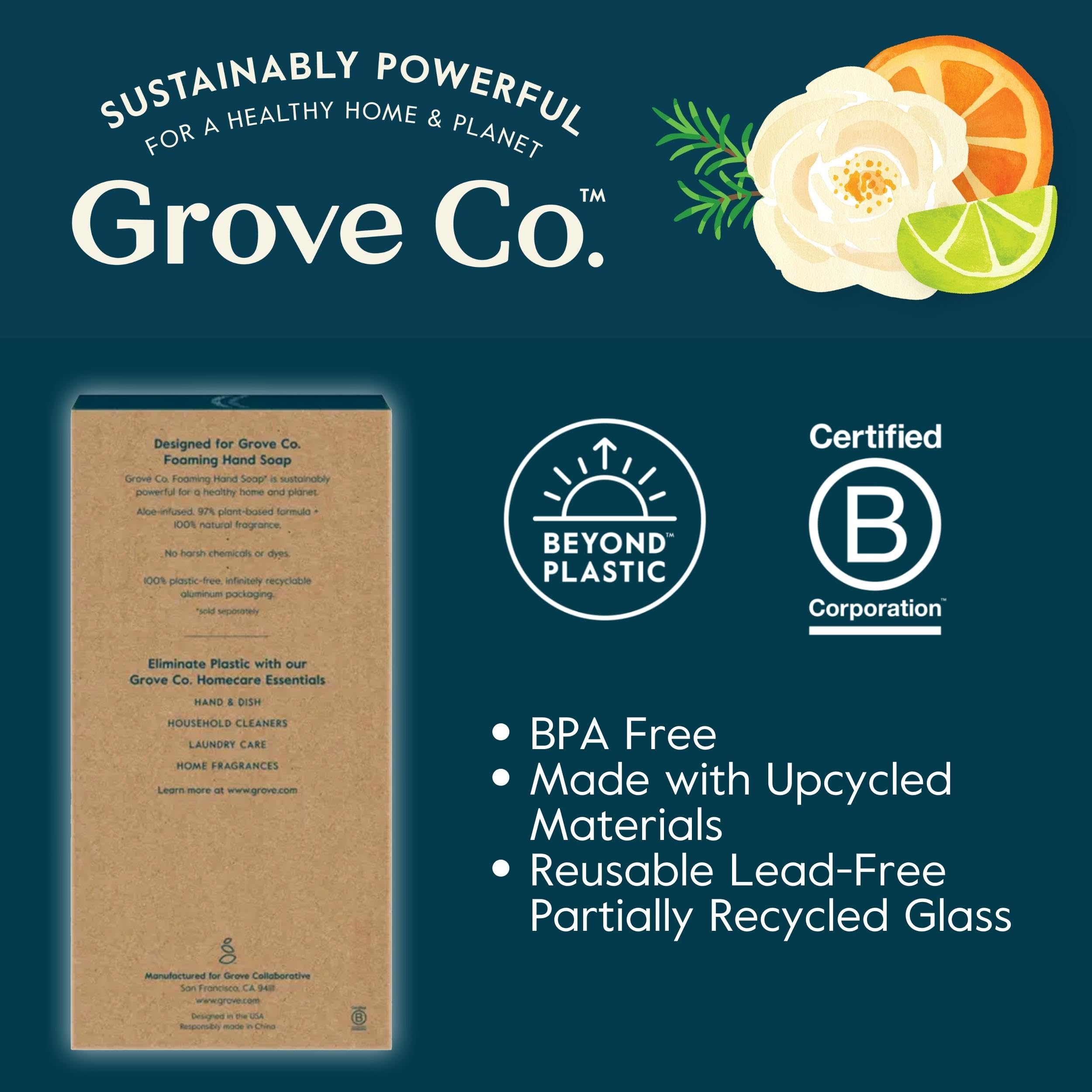 Grove Co. Foaming Soap Dispenser, 2 x Refillable Glass Bottles with Stainless Steel Pump, Reusable Liquid Hand Soap Set for Kitchen or Bathroom, Square Base, Reduce Plastic Waste